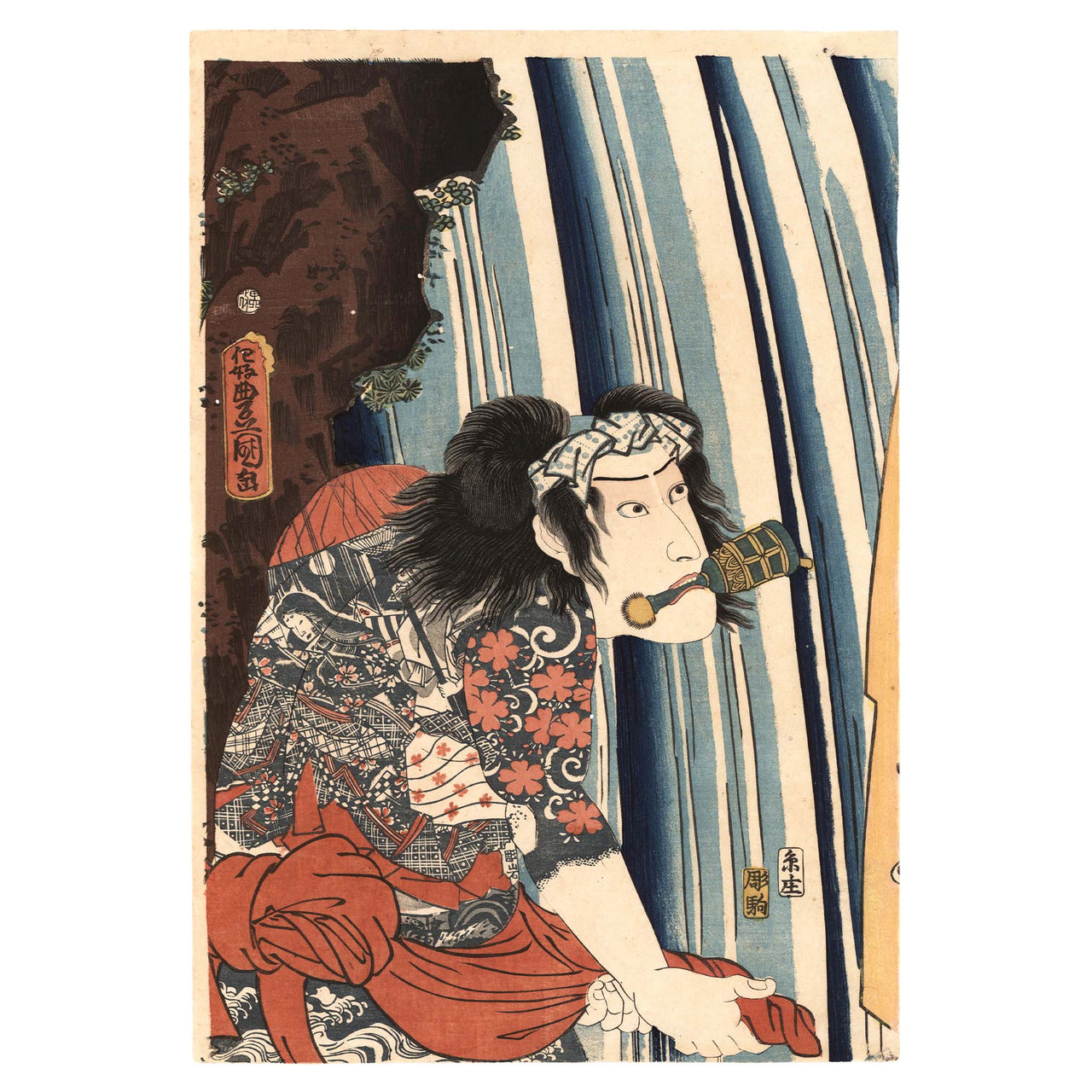 Utagawa Toyokuni III, "Actors Set Against Mount Oyama's Waterfall at S ...